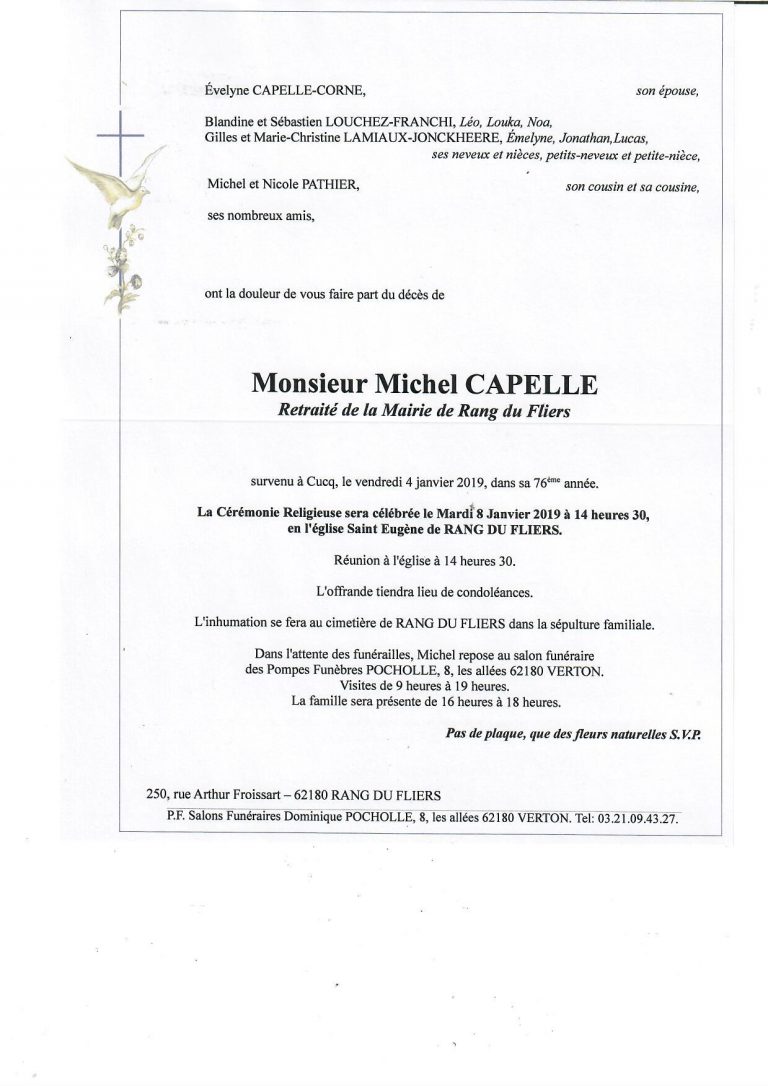 Avis de décès Michel CAPELLE
