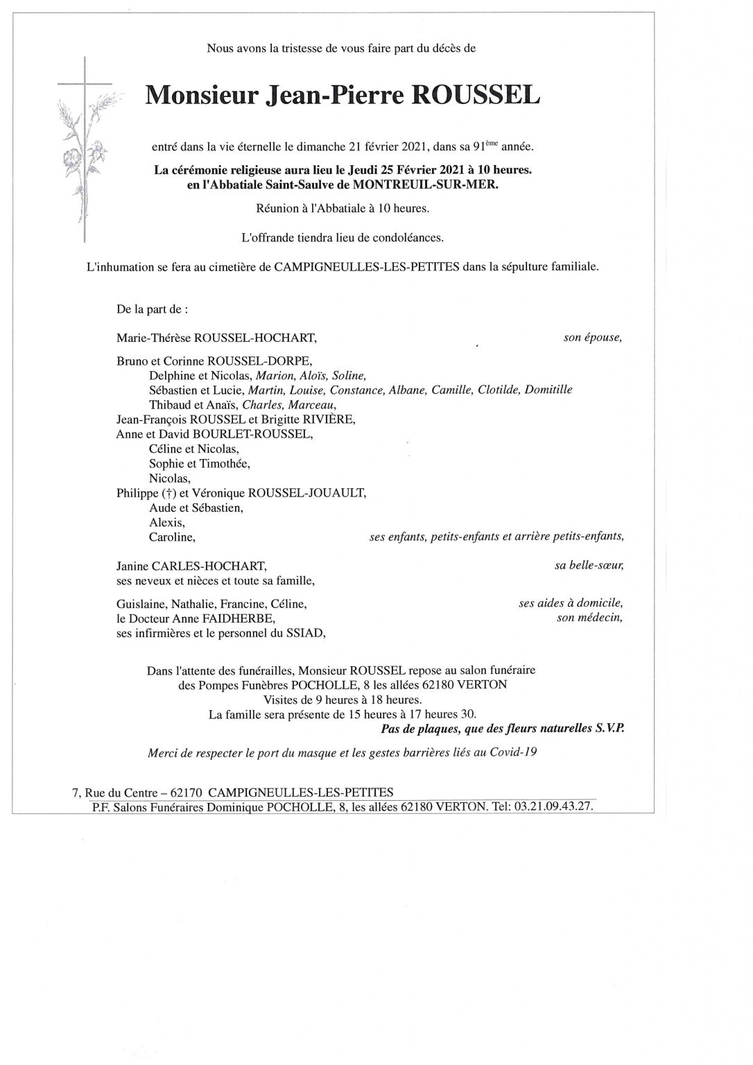 Avis de décès Jean-Pierre ROUSSEL