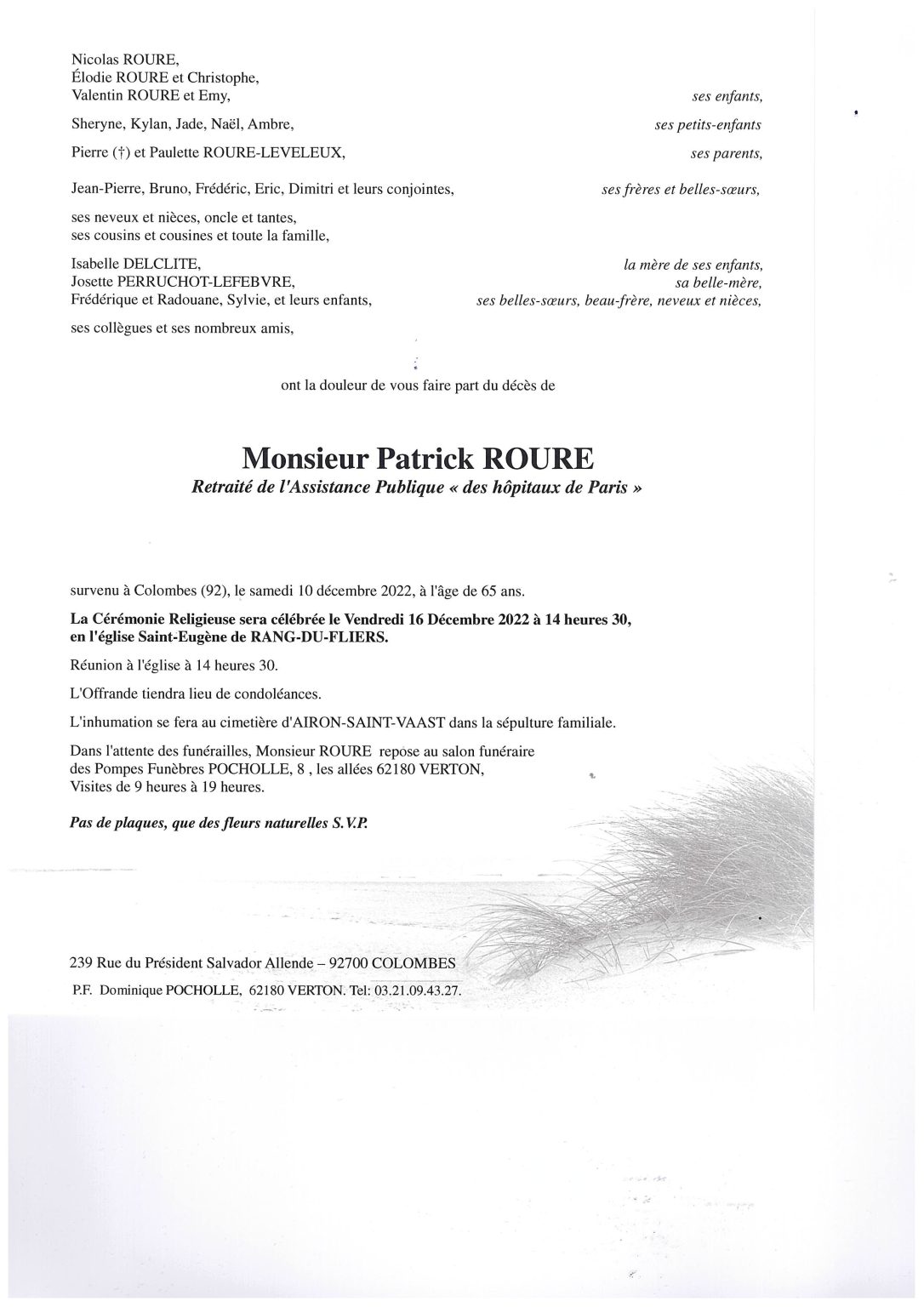 Avis de décès Patrick ROURE