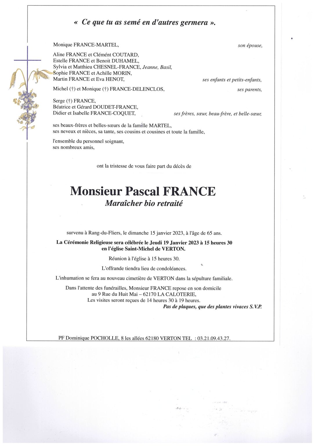 Avis de décès Pascal FRANCE