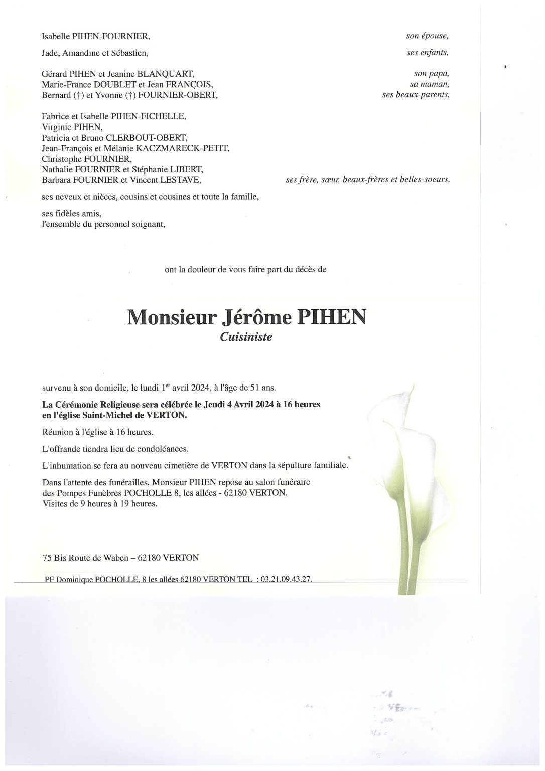 Avis de décès Jérôme PIHEN